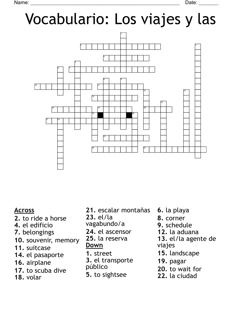 Vocabulario: Los viajes y las Crossword - WordMint