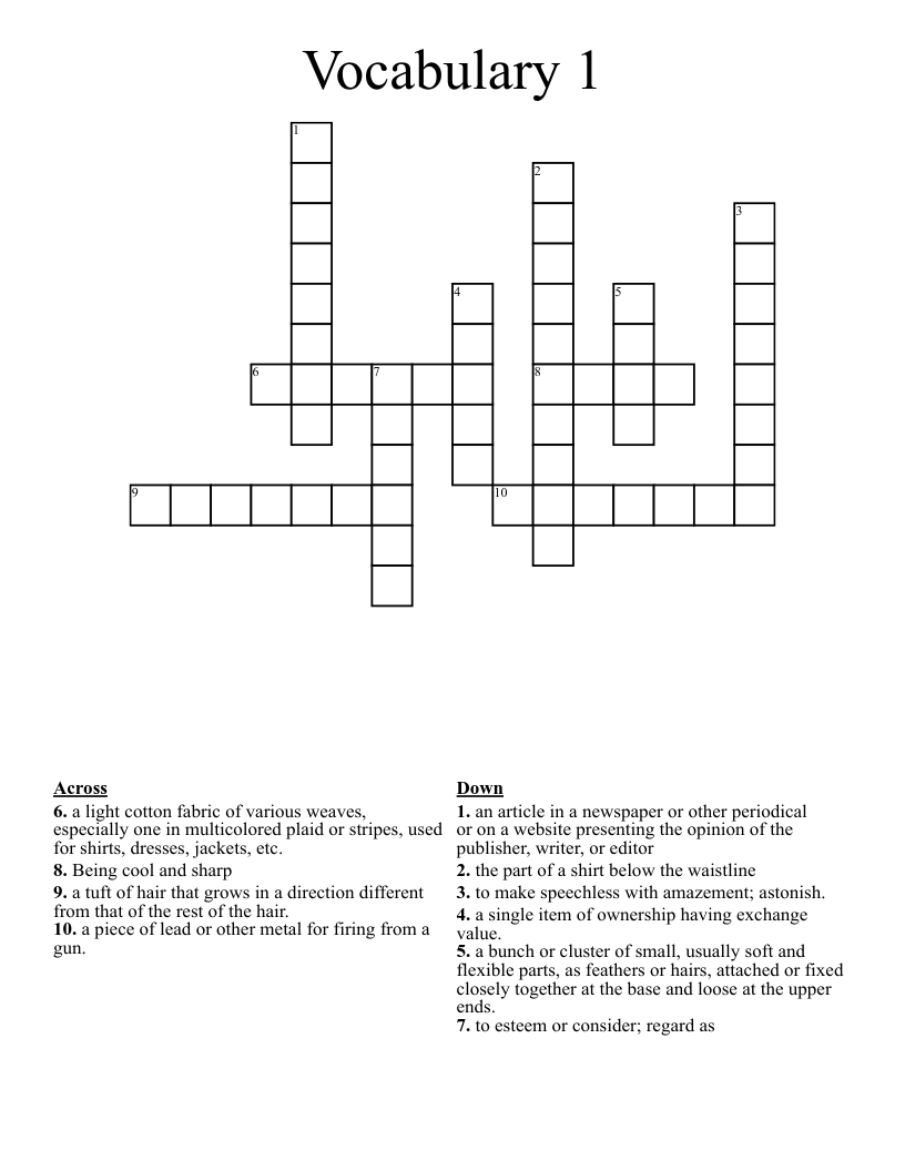 Vocabulary 1 Crossword - WordMint