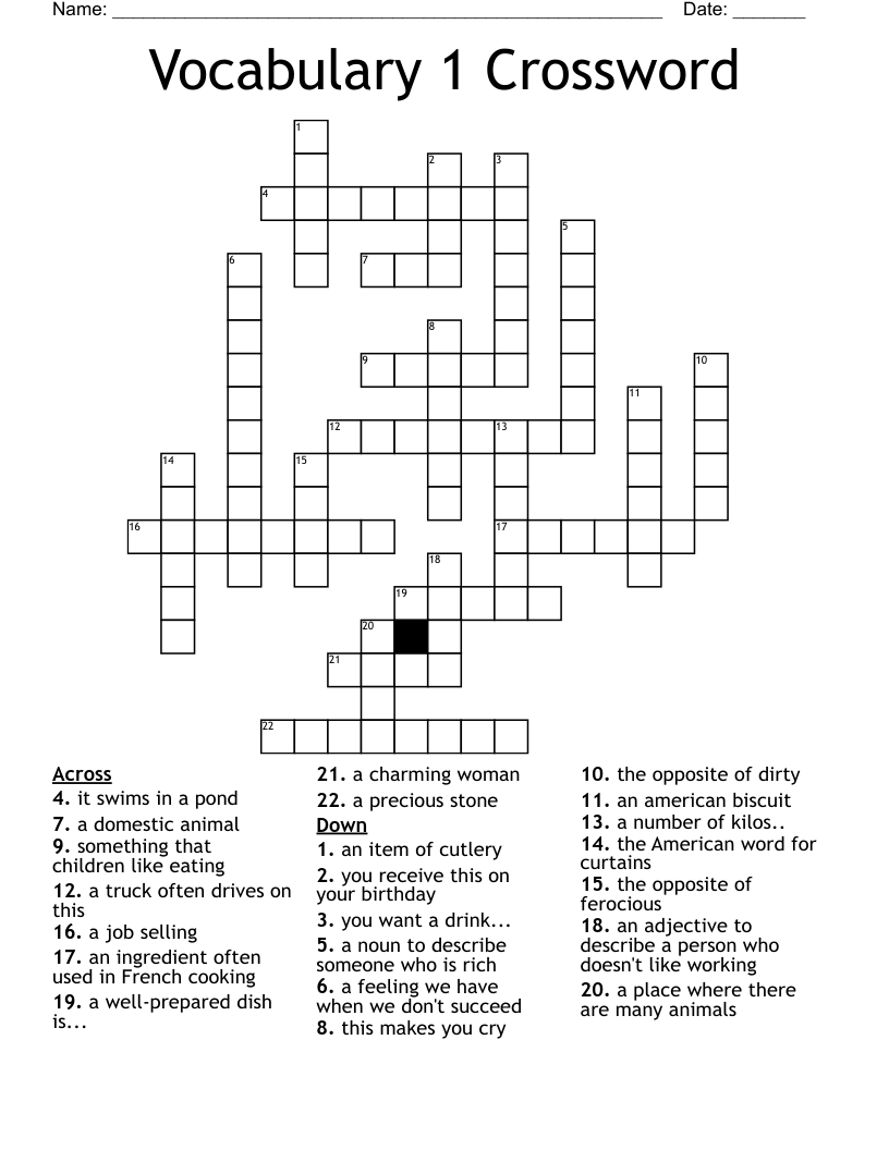 Vocabulary 1 Crossword - WordMint