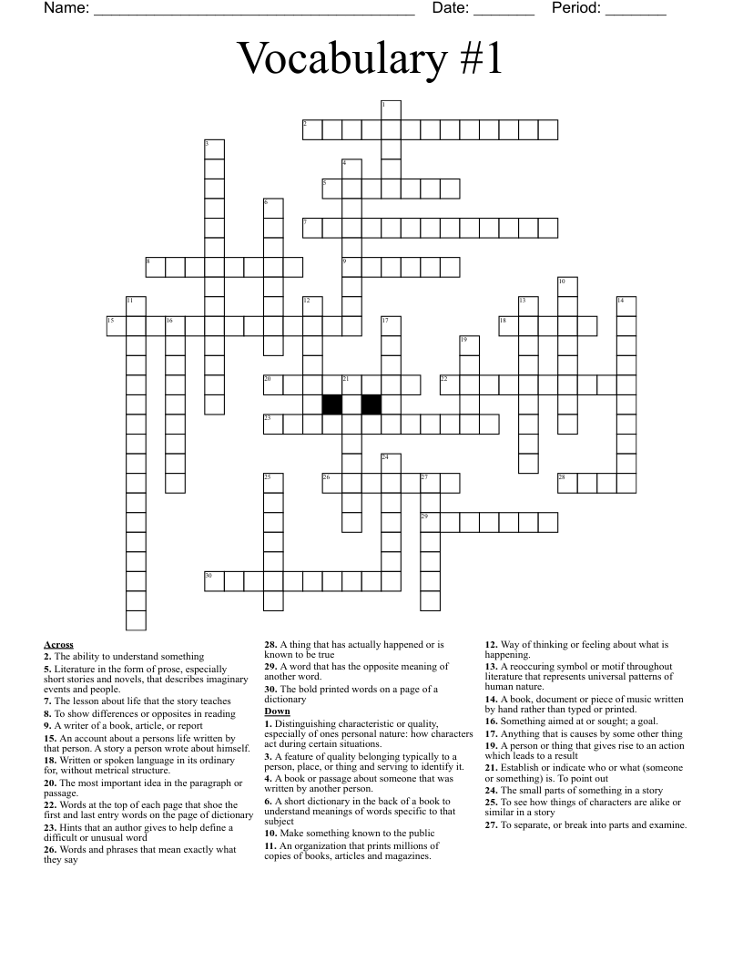 Vocabulary #1 Crossword - WordMint