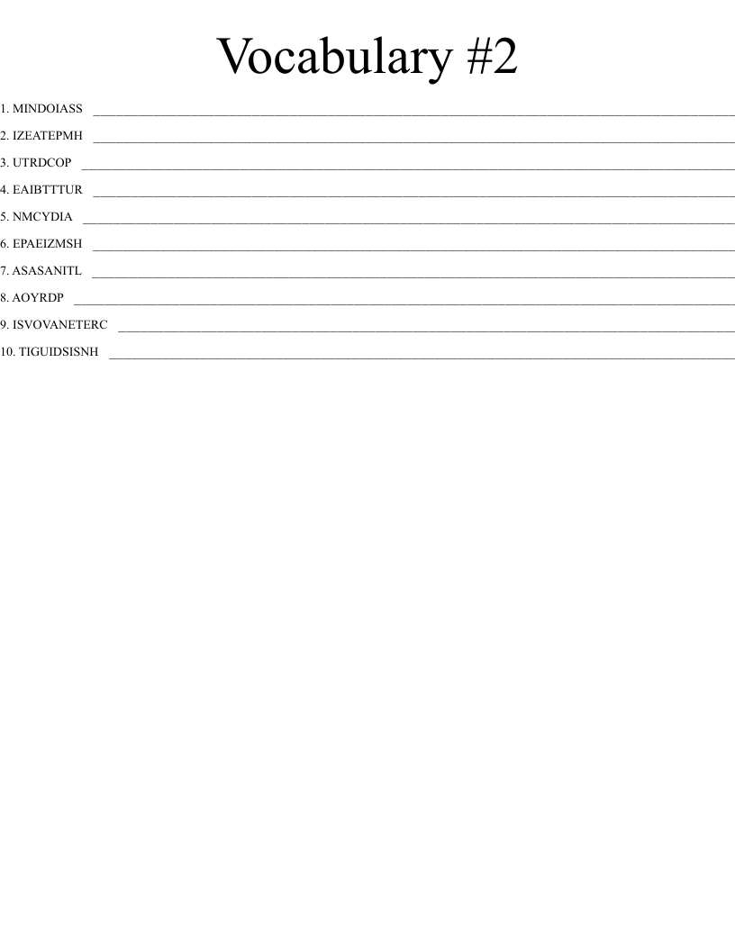 Vocabulary #2 Word Scramble - WordMint