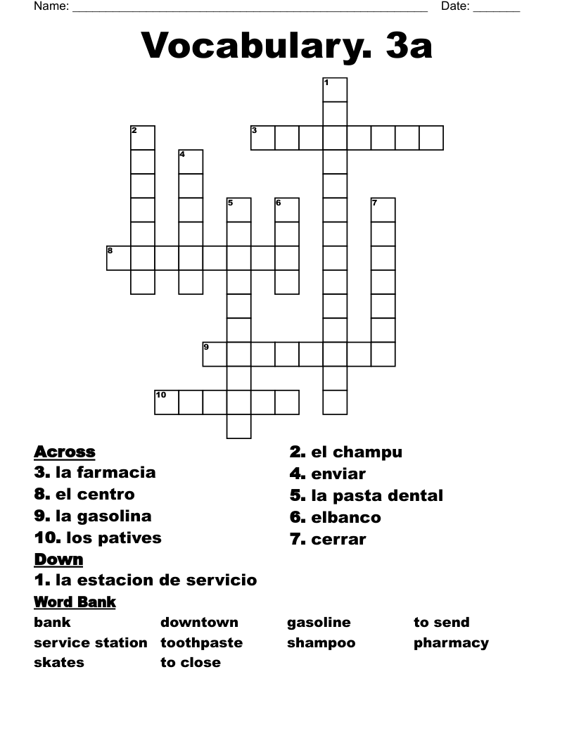 Vocabulary. 3a Crossword - WordMint