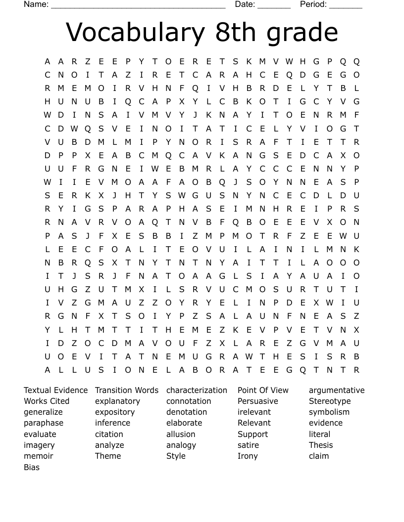 Similar To 8th Grade Vocab Word Search WordMint
