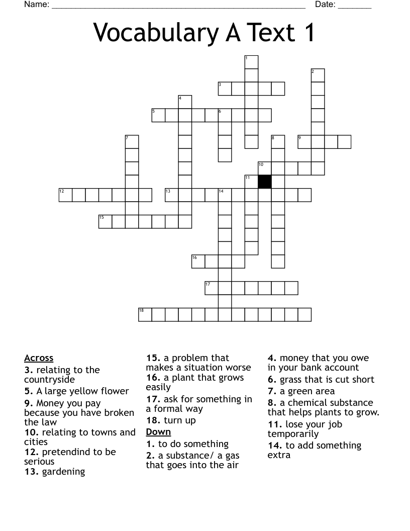 Vocabulary A Text 1 Crossword - WordMint