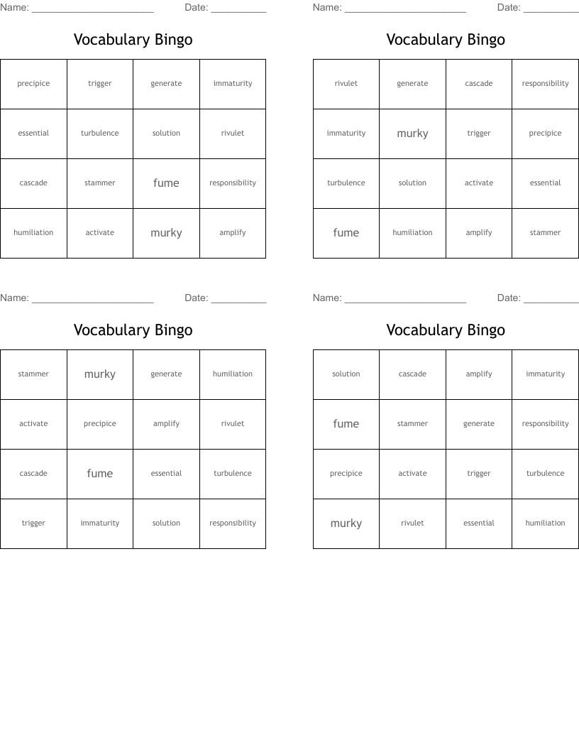 Vocabulary Bingo - WordMint