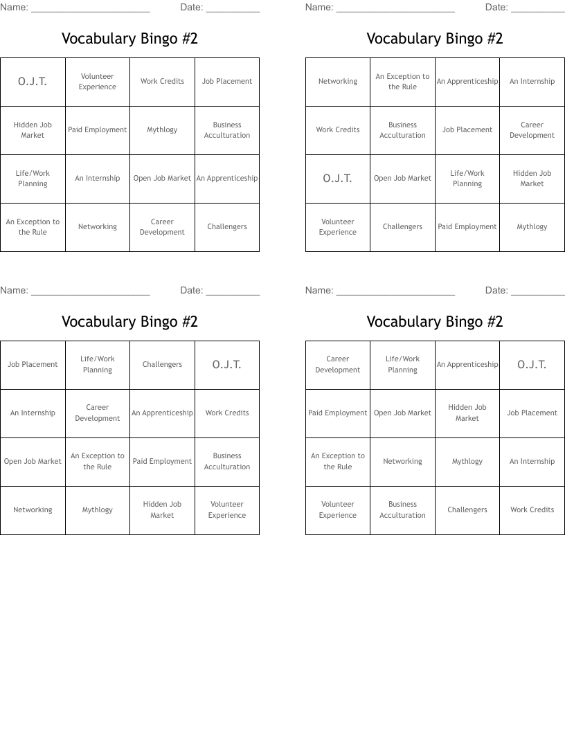 Vocabulary Bingo #2 - WordMint