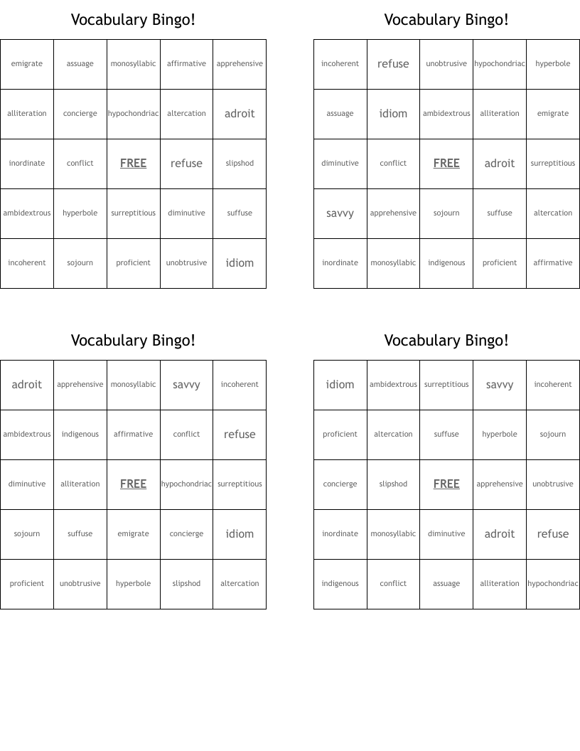 Vocabulary Bingo! - WordMint