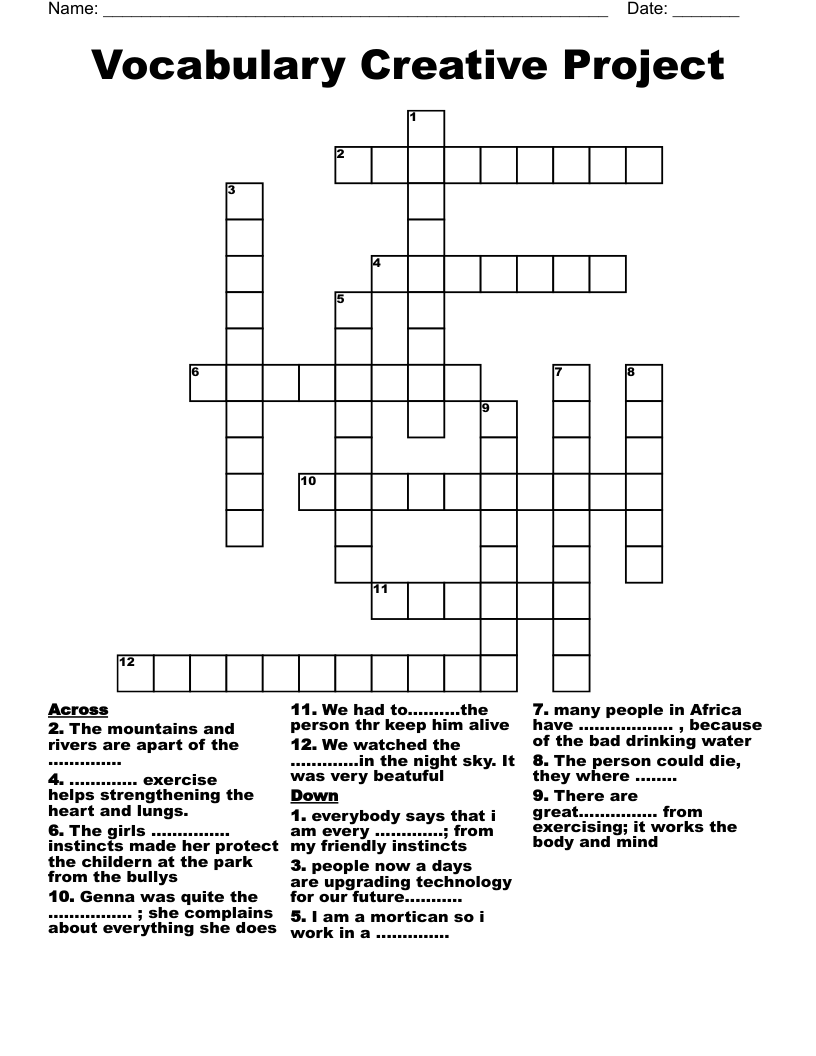 Vocabulary Creative Project Crossword - WordMint