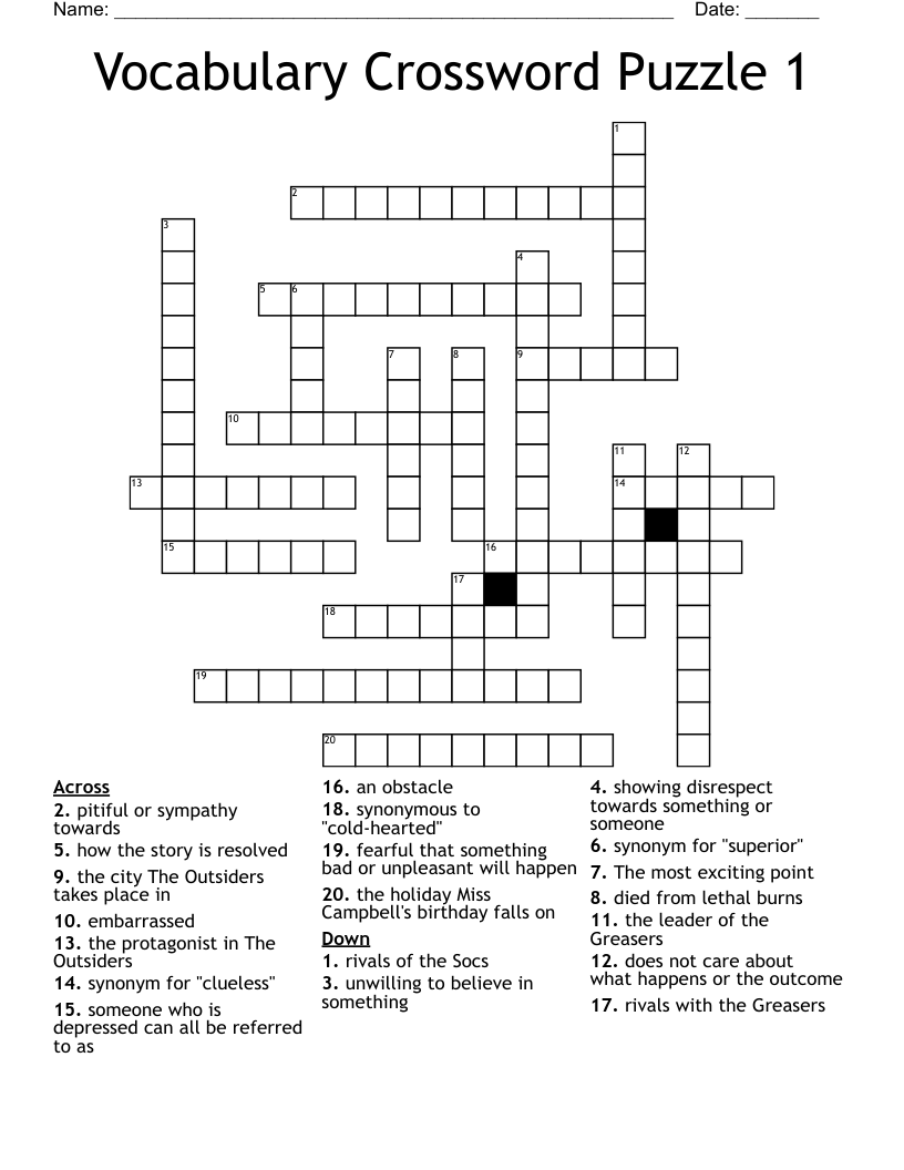 Vocabulary Crossword Puzzle 1 - WordMint