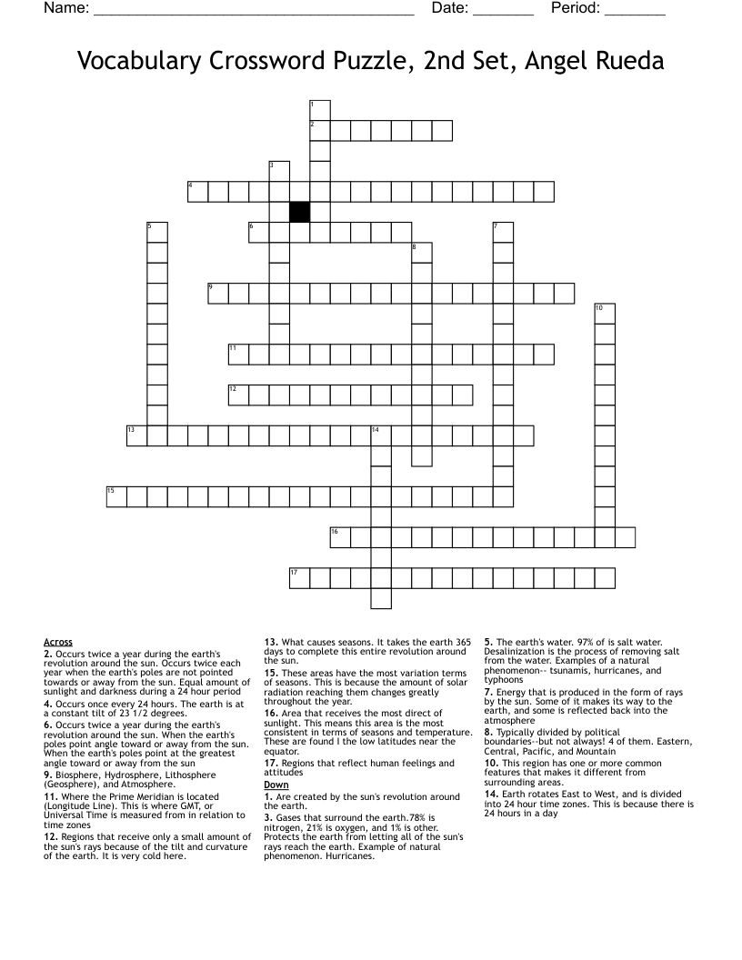 Vocabulary Crossword Puzzle, 2nd Set, Angel Rueda - WordMint