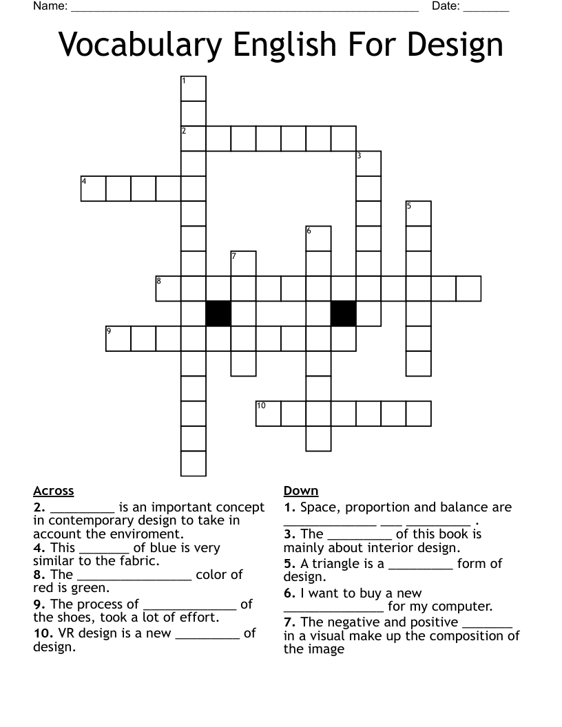 Vocabulary English For Design Crossword - WordMint