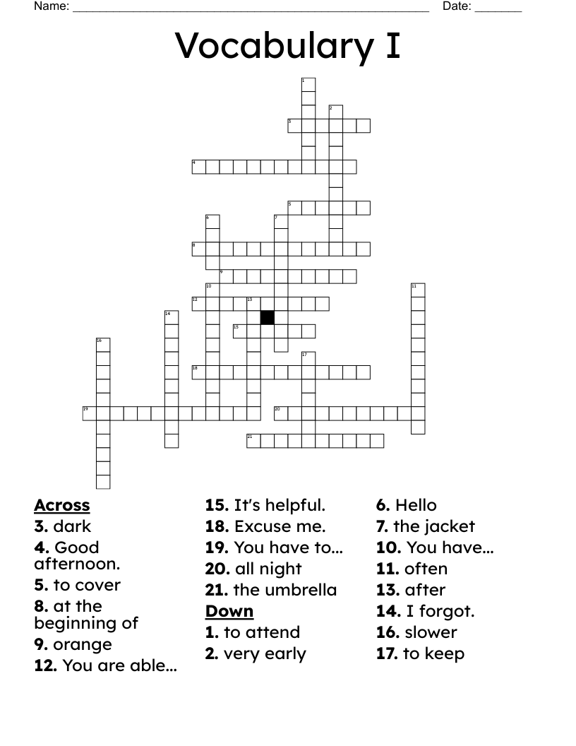 Vocabulary I Crossword - WordMint