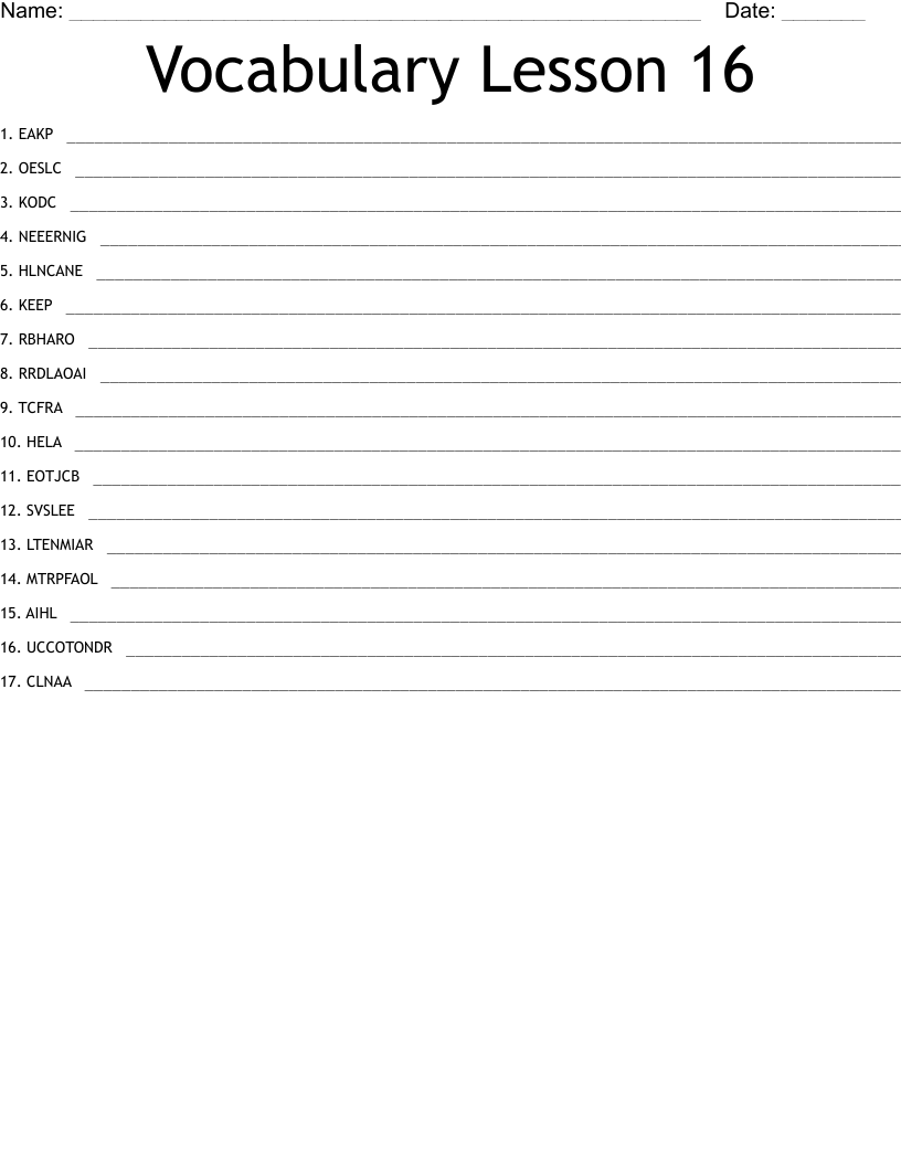 Vocabulary Lesson 16 Word Scramble - WordMint