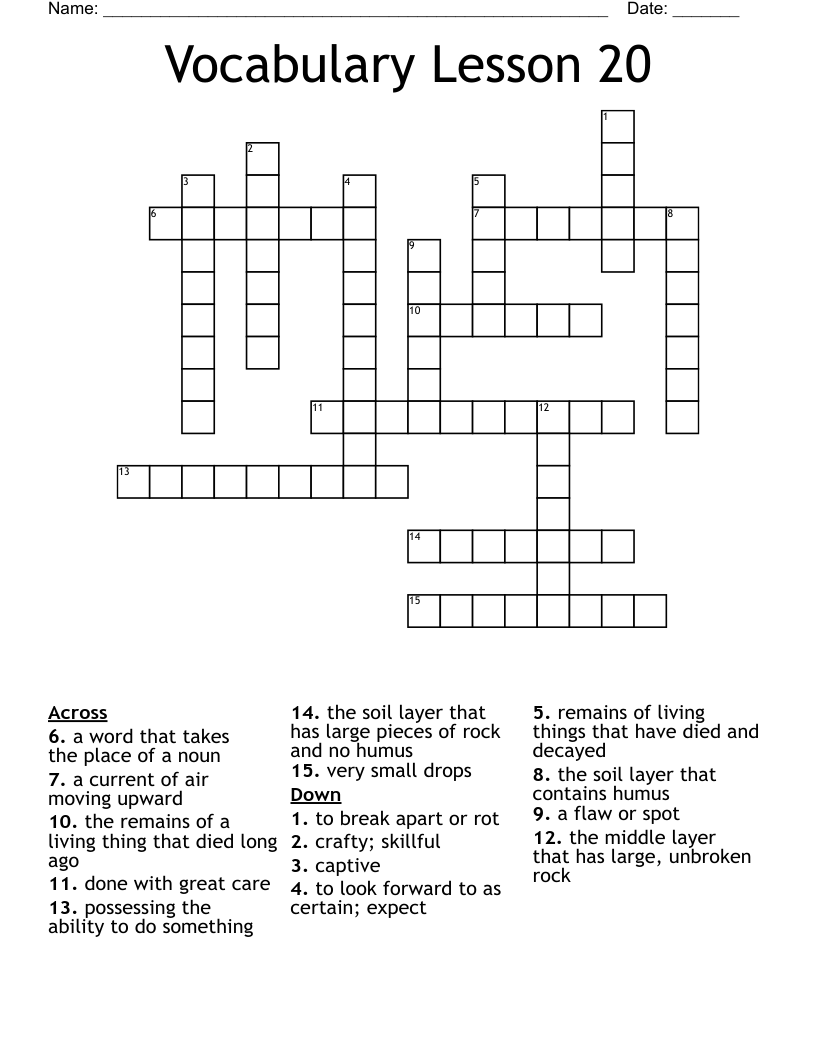 Vocabulary Lesson 20 Crossword - WordMint