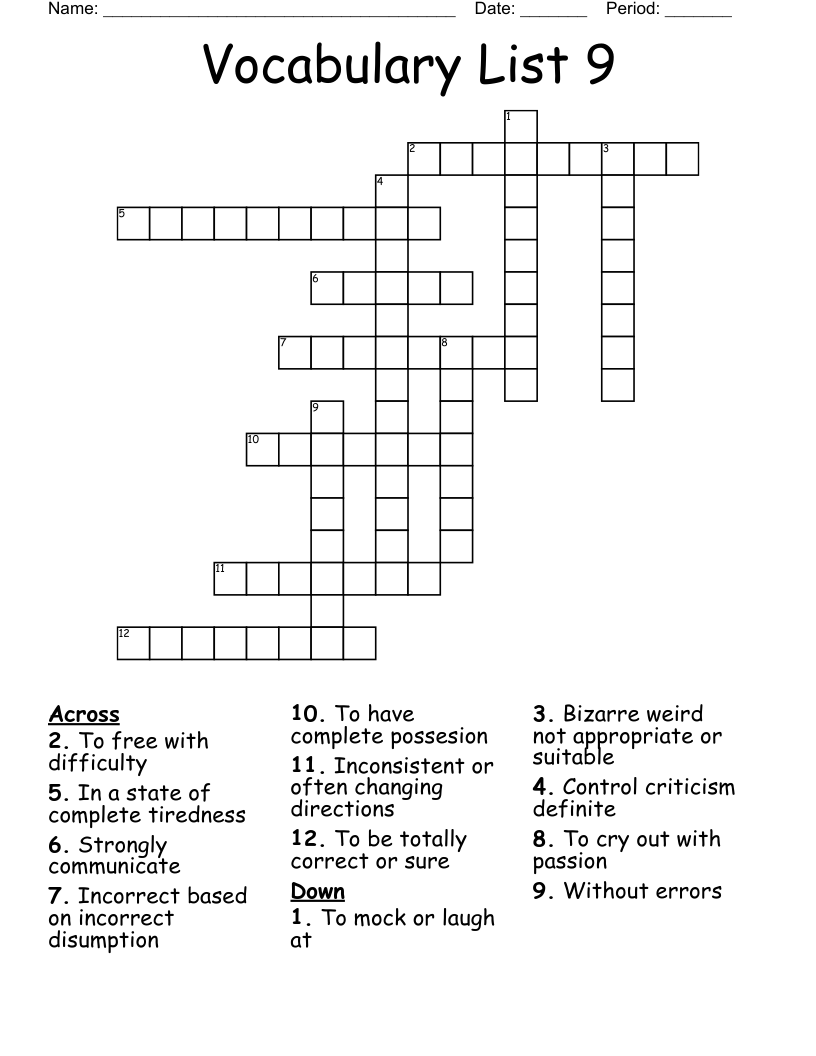 Similar To Word List Nine Crossword WordMint