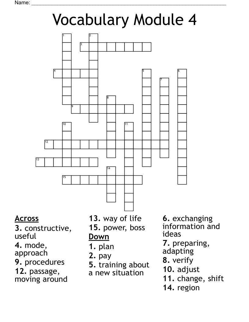 Vocabulary Module 4 Crossword - WordMint