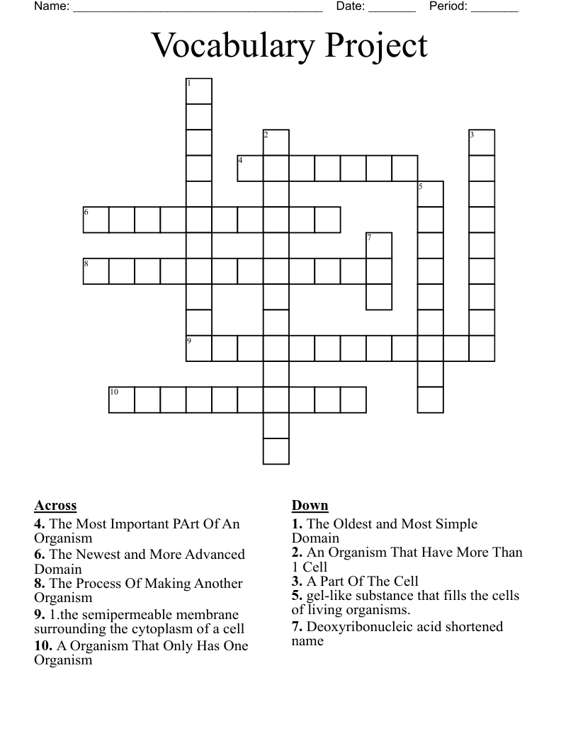 Vocabulary Project Crossword - WordMint