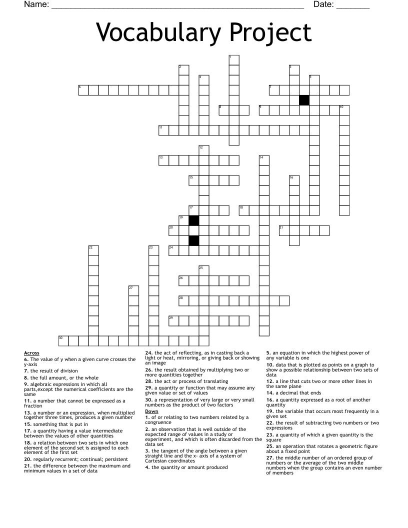 Vocabulary Project Crossword - WordMint