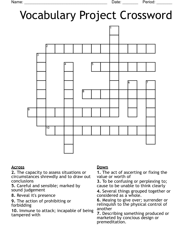 Vocabulary Project Crossword - WordMint