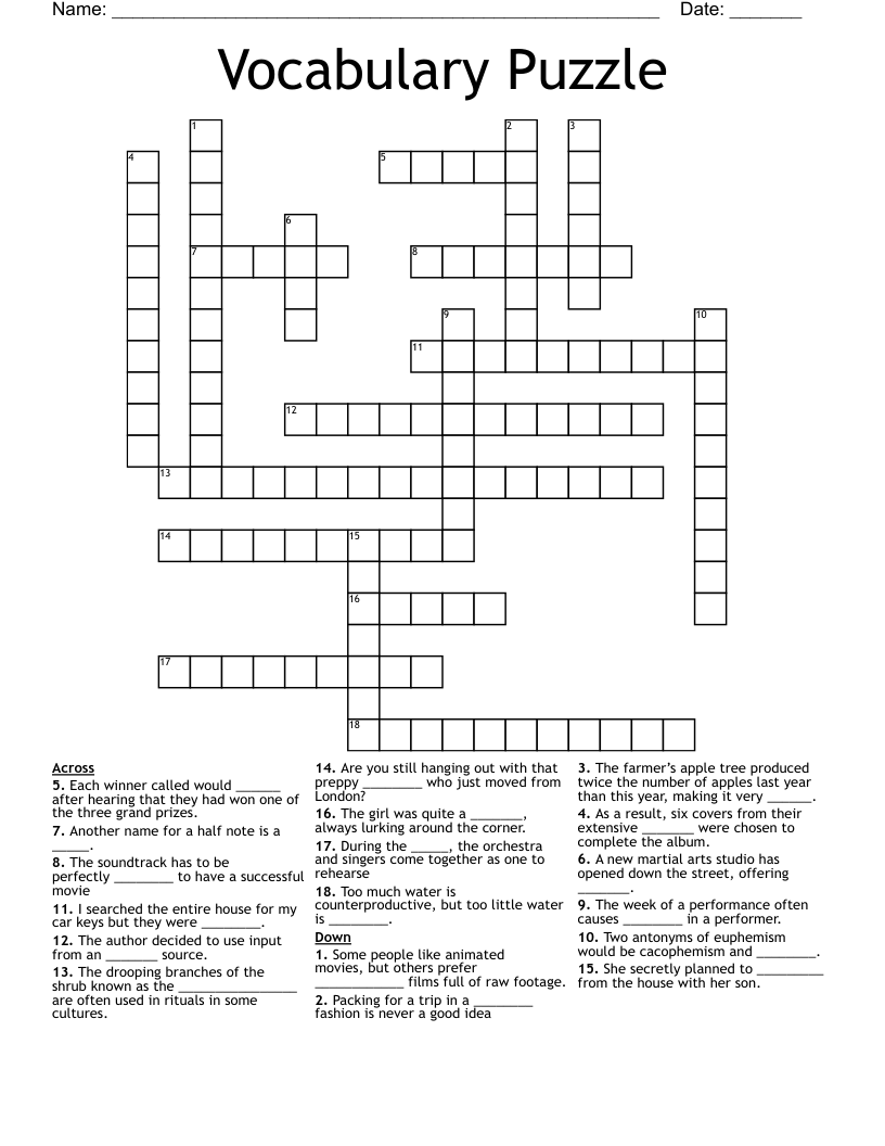 Vocabulary Puzzle Crossword - WordMint