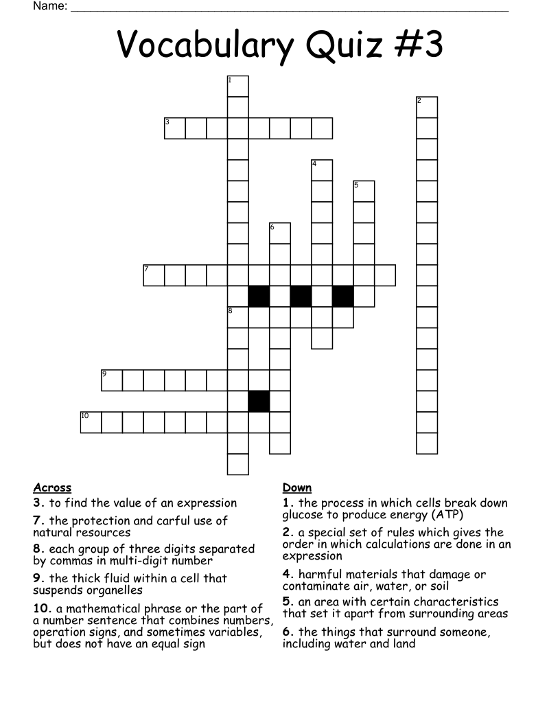 Vocabulary Quiz #3 Crossword - WordMint