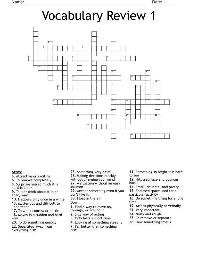 Vocabulary Review 1 Crossword - WordMint