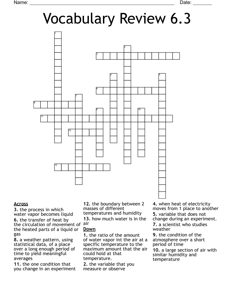 Vocabulary Review 6.3 Crossword - WordMint