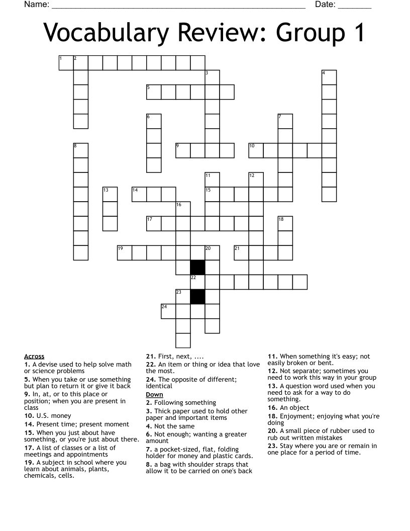 Vocabulary Review: Group 1 Crossword - WordMint