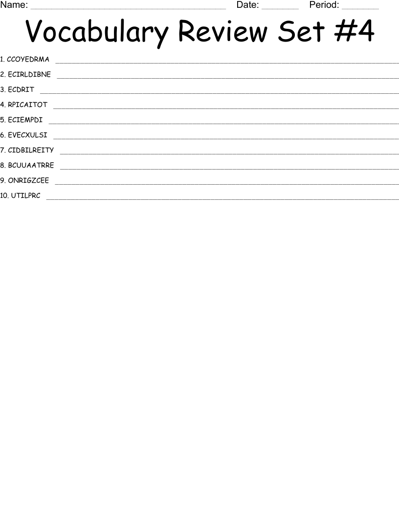 Vocabulary Review Set #4 Word Scramble - WordMint