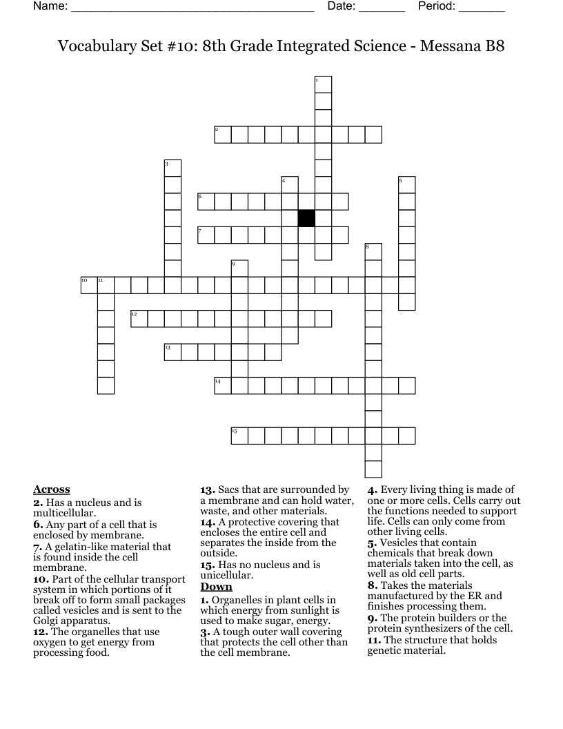 Vocabulary Set #10: 8th Grade Integrated Science - Messana B8 Crossword ...