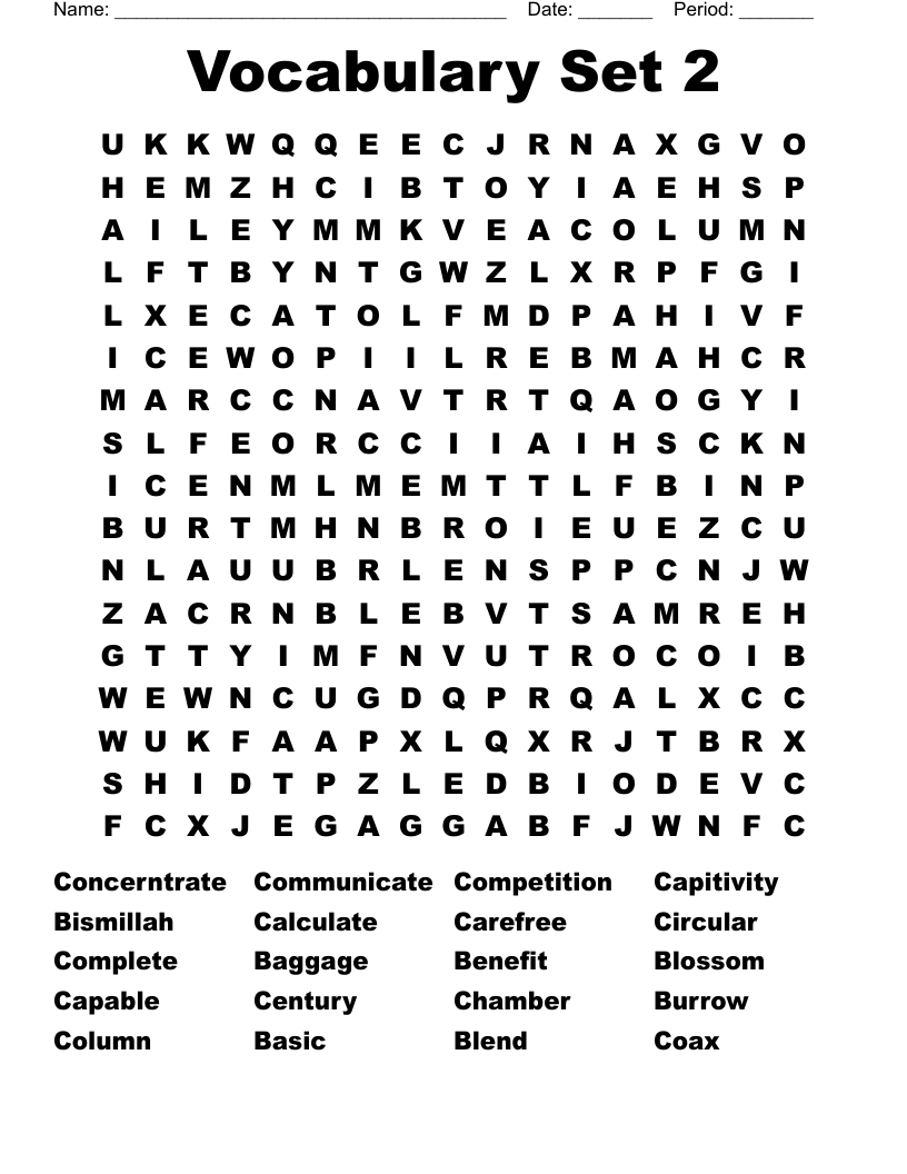 Vocabulary Set 2 Word Search - WordMint
