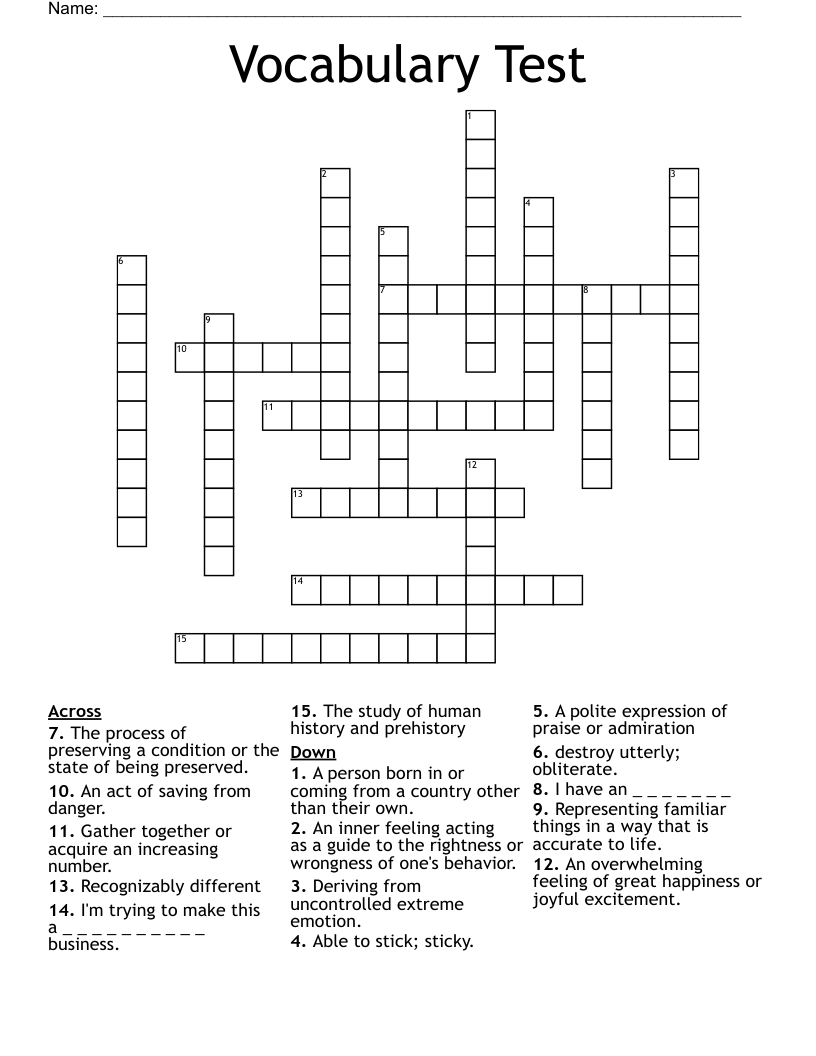 Vocabulary Test Crossword - WordMint