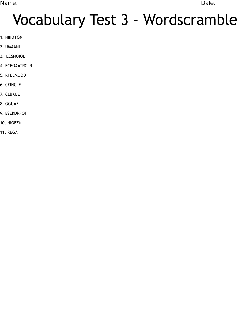 Vocabulary Test 3 - Wordscramble - WordMint
