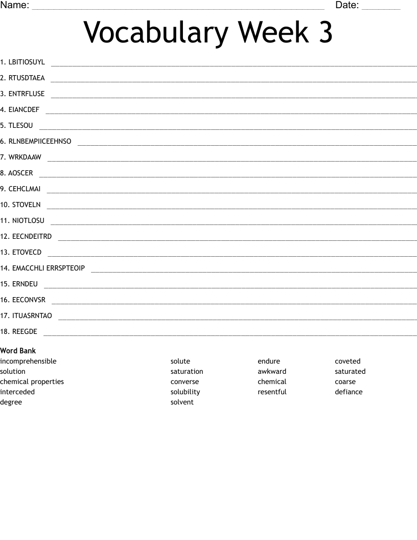 Vocabulary Week 3 Word Scramble - WordMint