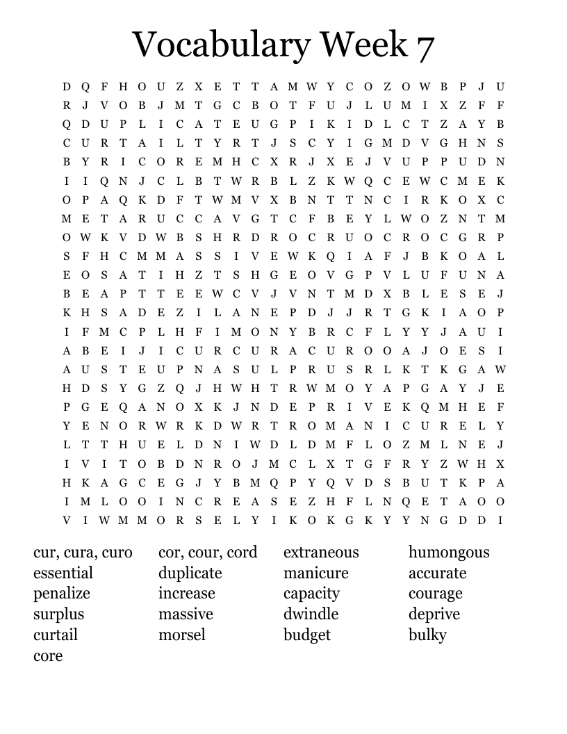 Vocabulary Week 7 Word Search - WordMint
