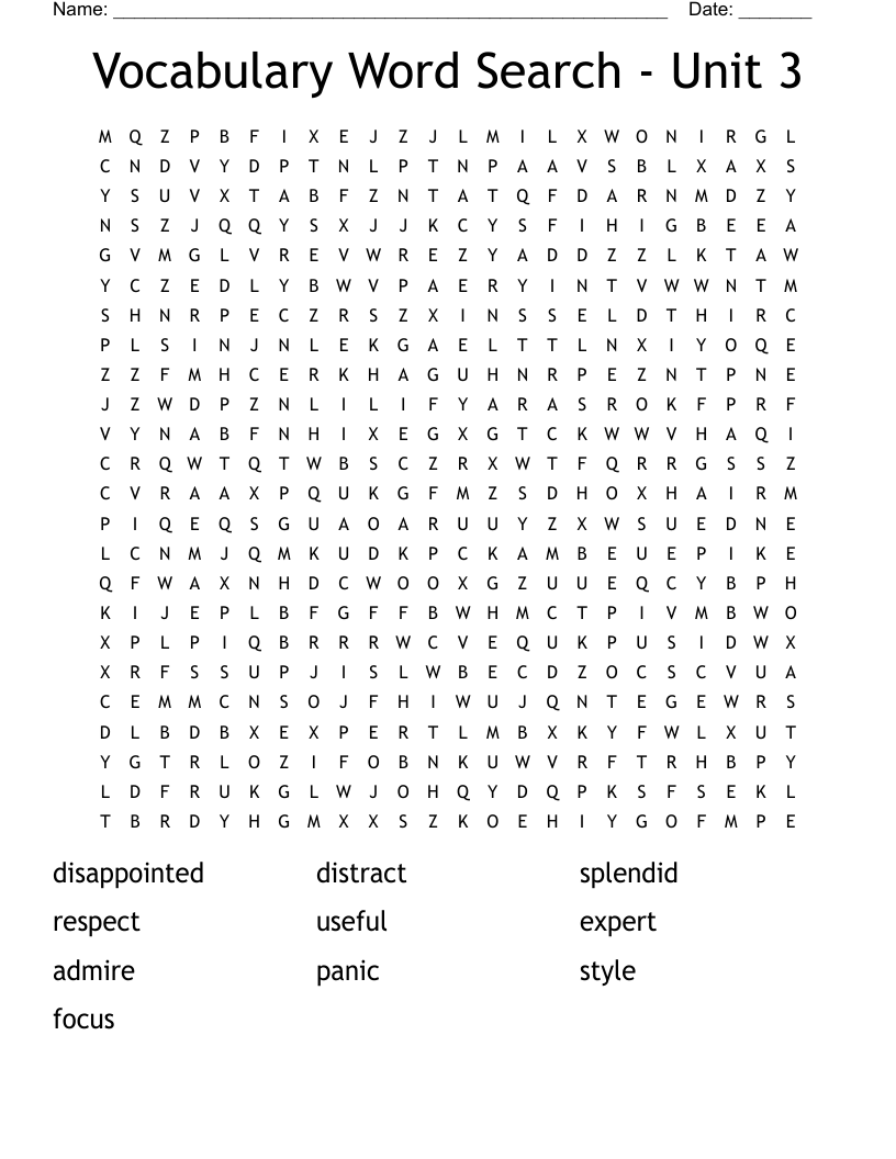 Vocabulary Word Search - Unit 3 - WordMint