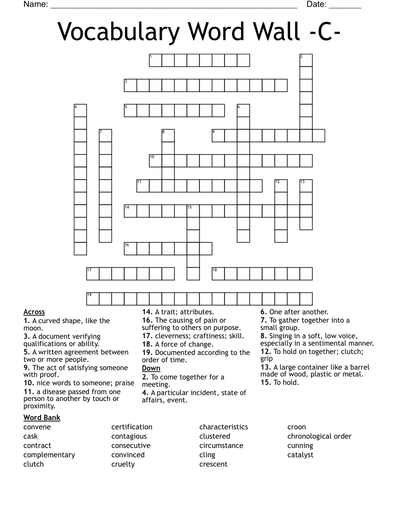 Vocabulary Word Wall -C- Crossword - WordMint