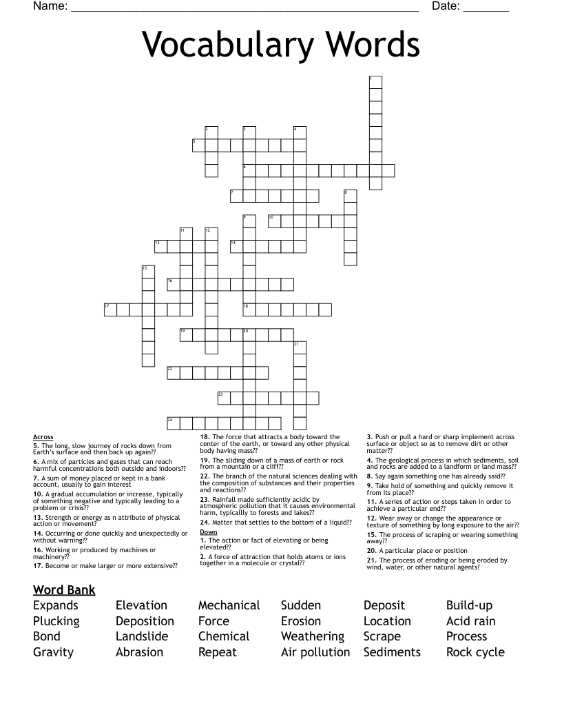 Vocabulary Words Crossword - WordMint