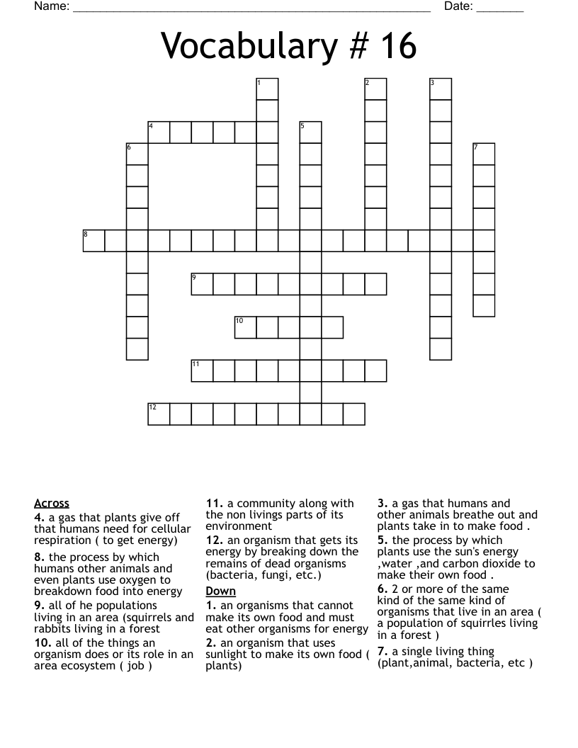 Vocabulary # 16 Crossword - WordMint