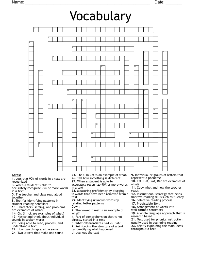 Vocabulary Crossword WordMint