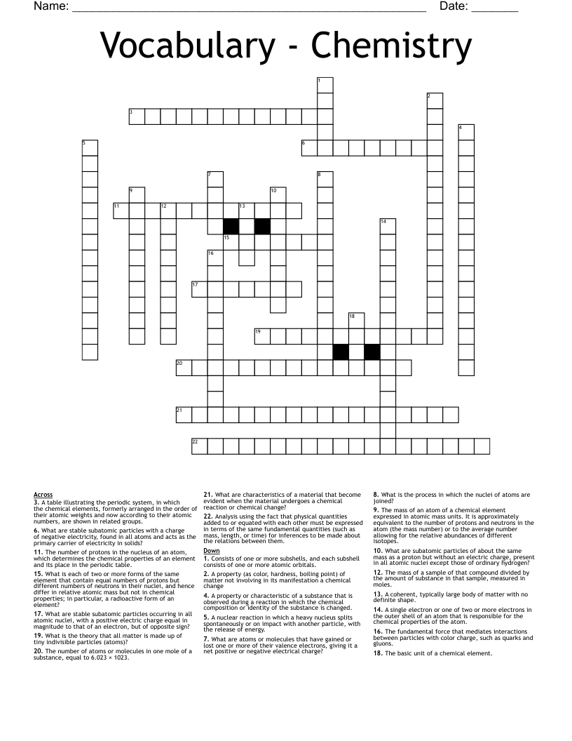 Vocabulary - Chemistry Crossword - WordMint