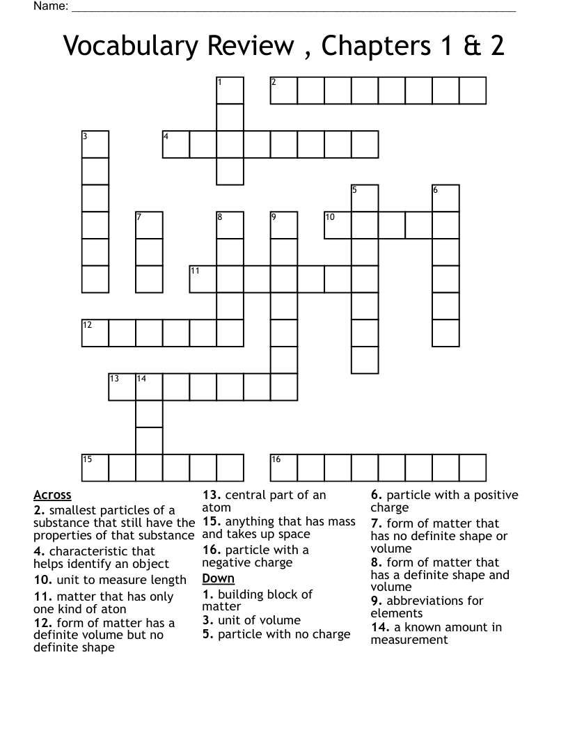 Vocabulary Review , Chapters 1 & 2 Crossword - WordMint