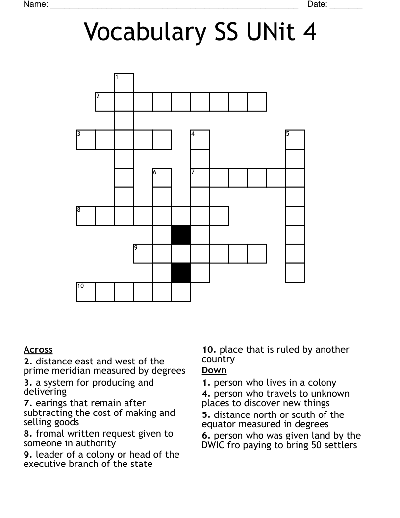 Vocabulary SS UNit 4 Crossword - WordMint