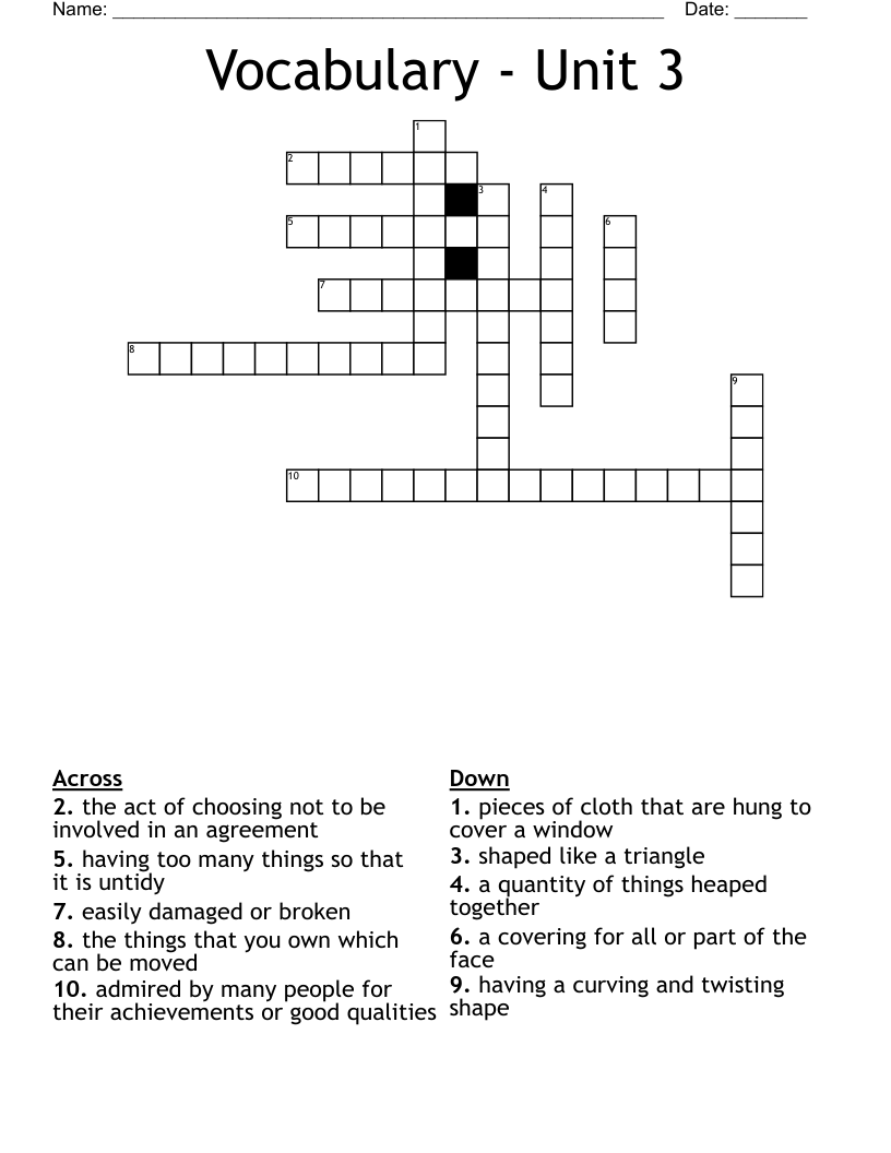 Vocabulary - Unit 3 Crossword - WordMint