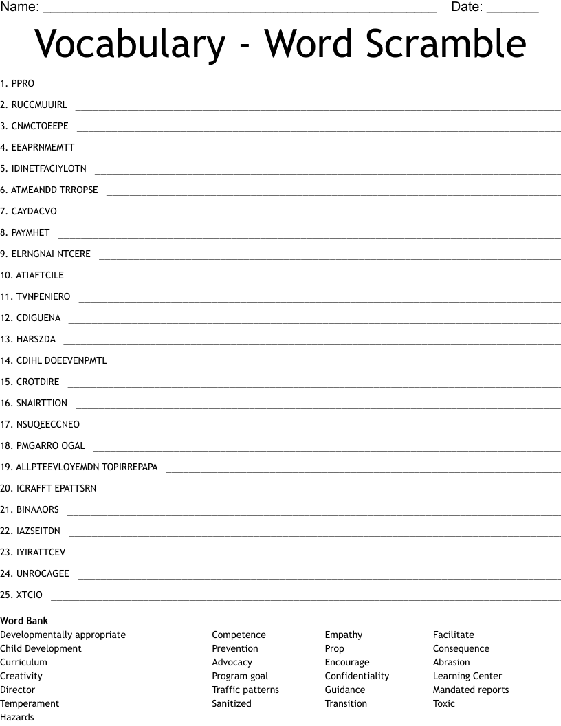 Vocabulary - Word Scramble - WordMint