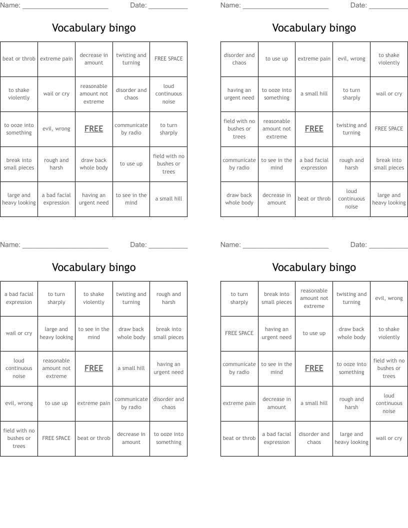 Vocabulary bingo - WordMint