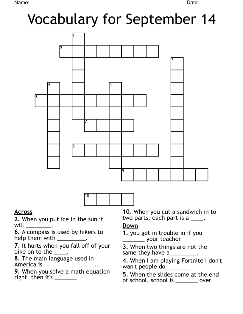 Vocabulary for September 14 Crossword - WordMint