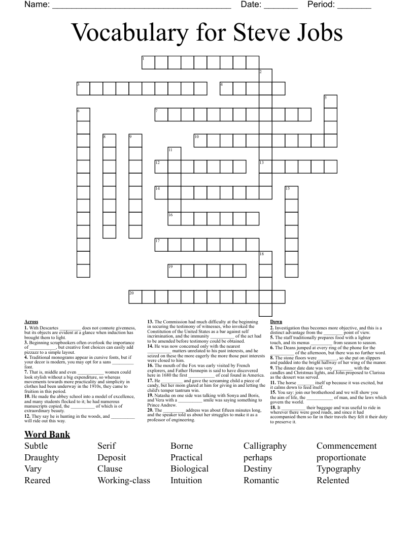 Vocabulary for Steve Jobs Crossword - WordMint