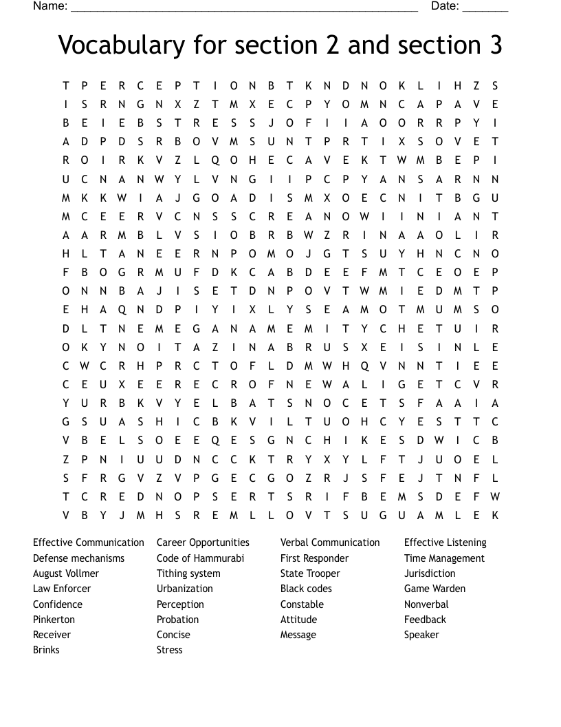 Vocabulary for section 2 and section 3 Word Search - WordMint