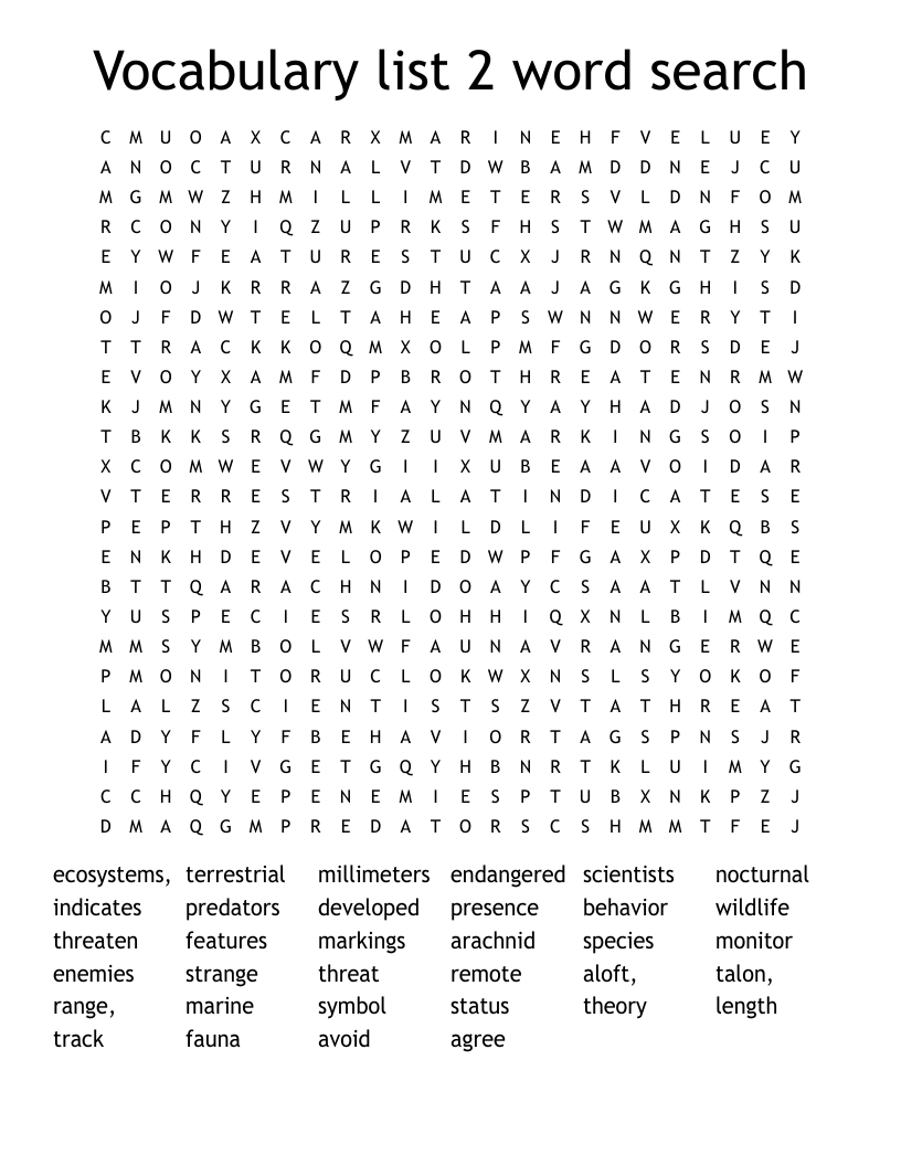 Vocabulary list 2 word search - WordMint